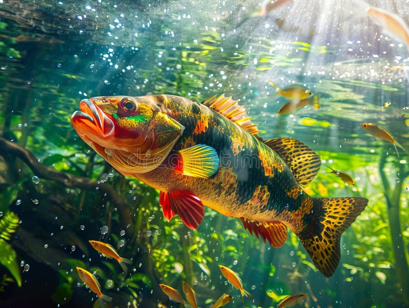A Large Fish Swimming in the Water with Sunlight Stock Photo - Image of ...