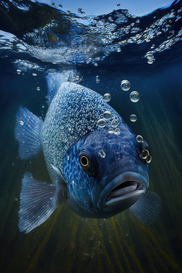 Large Fish Underwater with Bubbles, AI Generative Stock Illustration ...