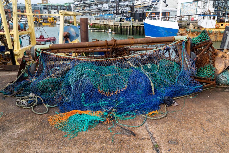 A Large Fishing Trawler Net on the Dockside Stock Photo - Image of ...