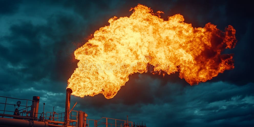 Large Flame Erupts from Flare Stack at Oil and Gas Processing Facility ...