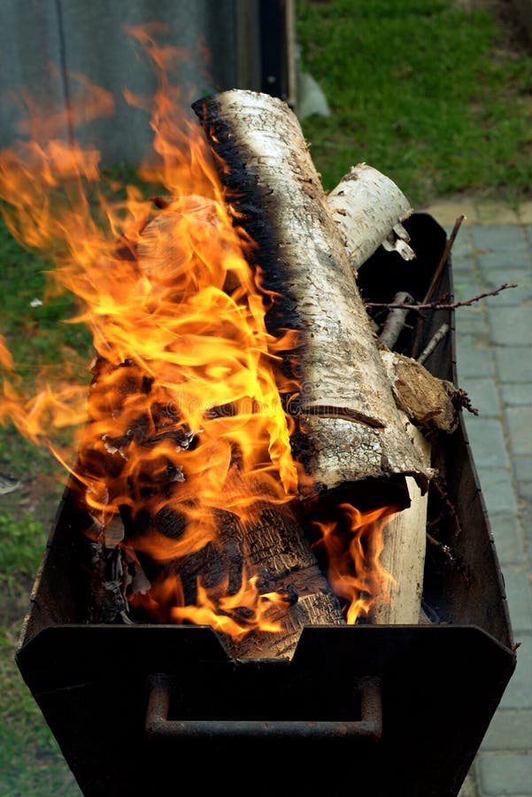 Large Flame of Fire from Firewood in the Grill. Stock Image - Image of ...