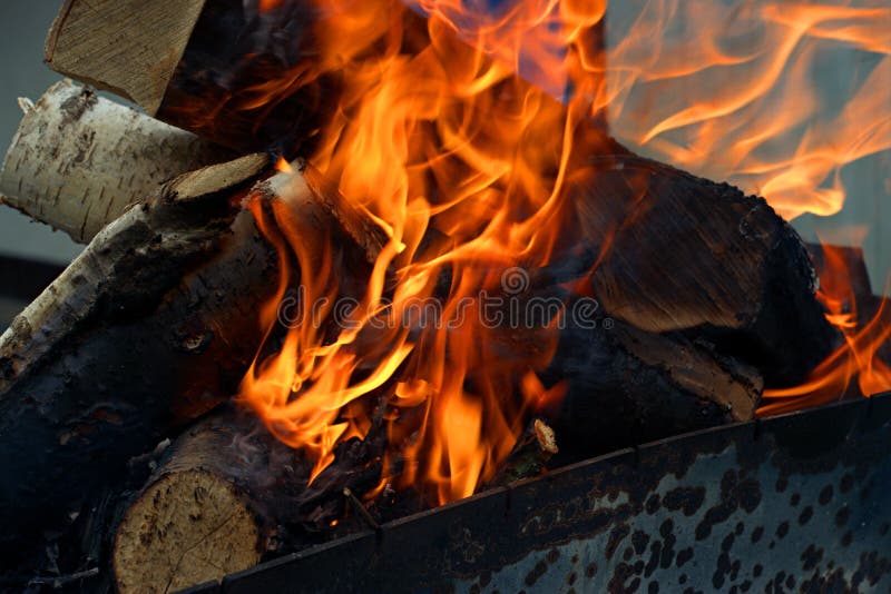 Large Flame of Fire from Firewood in the Grill. Stock Photo - Image of ...