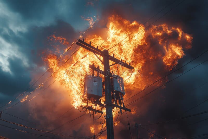 Large Flames Engulfing an Electrical Transformer on a Powerline ...