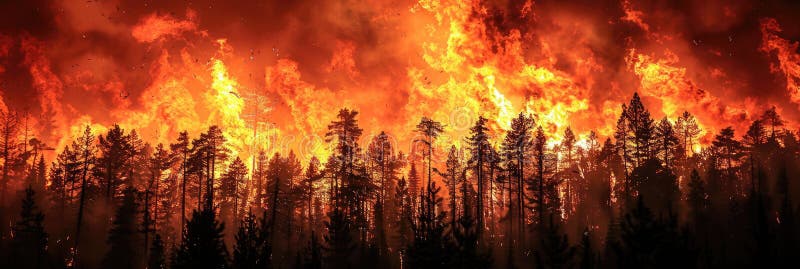Large Flames of Forest Fire Forest Fire Forest Fire in Progress Stock ...