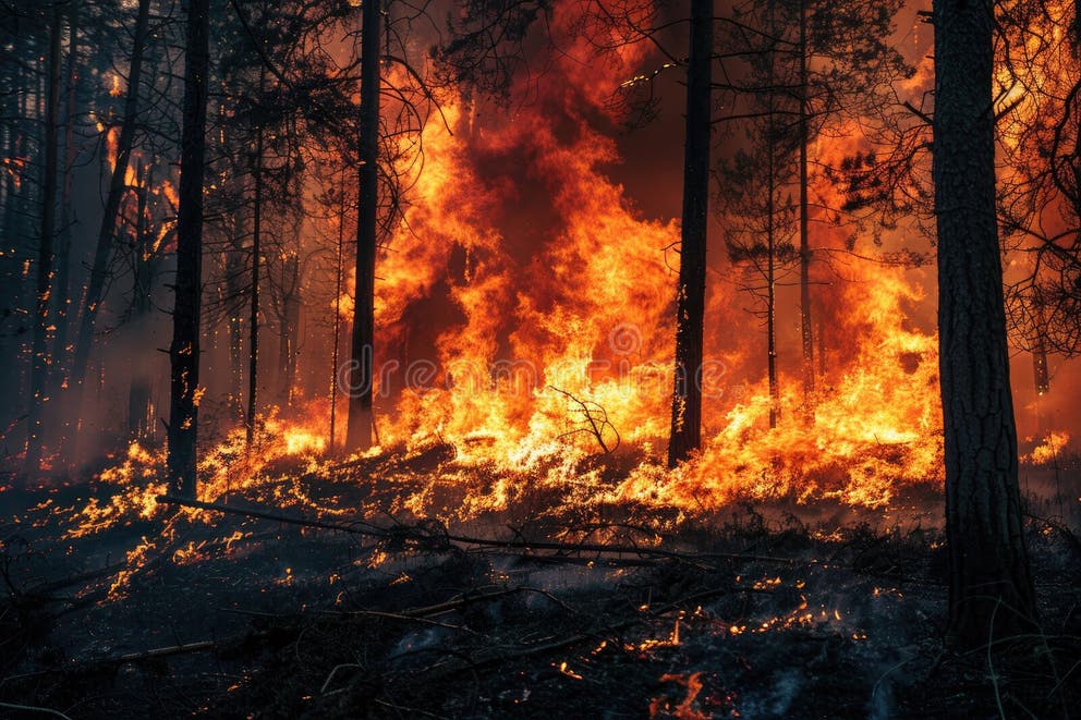 Large Flames of Forest Fire Forest Fire Forest Fire in Progress Stock ...