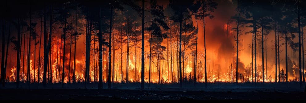 Large Flames of Forest Fire Forest Fire Forest Fire in Progress Stock ...