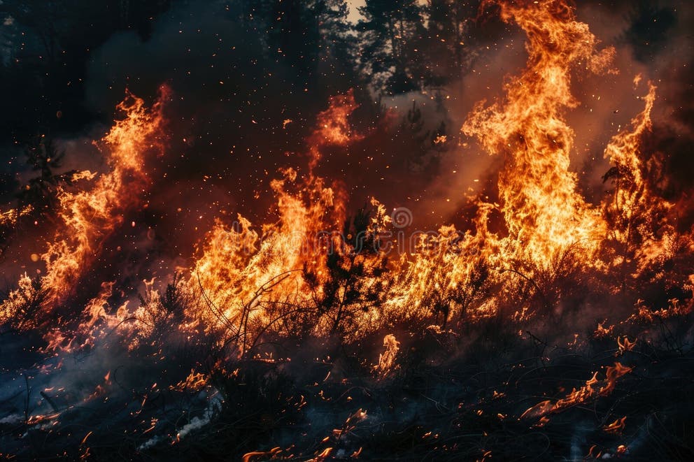 Large Flames of Forest Fire Forest Fire Forest Fire in Progress Stock ...