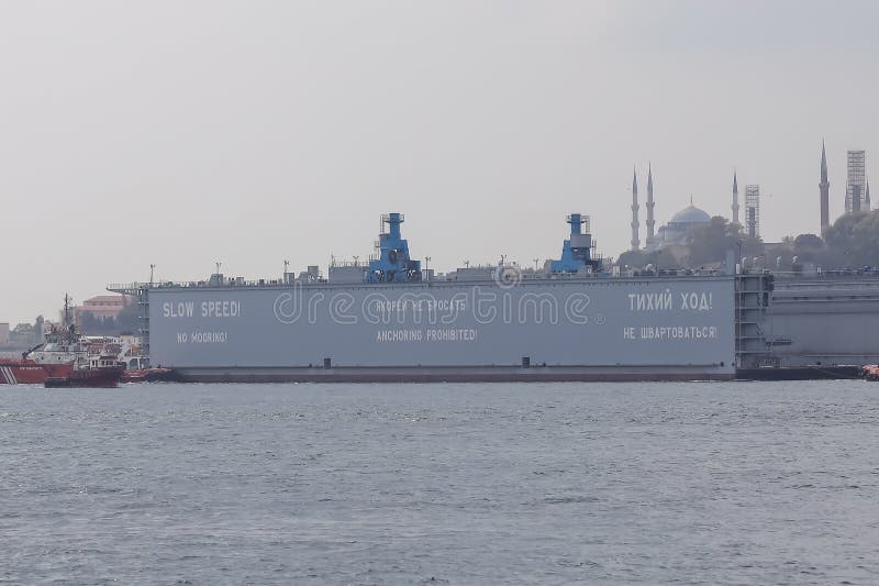 Large Floating Platform with Maritime Warnings in Istanbul Bosphorus ...