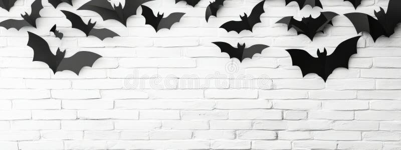A Large Flock of Black Bats is Flying Gracefully Over a White Brick ...