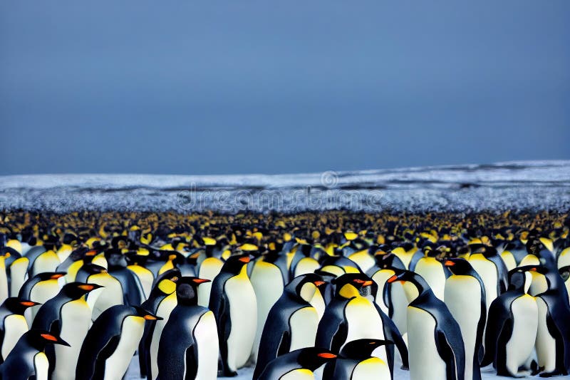 Large Flock of Emperor Penguins Crowded on Huge Ice Floe in Arctic ...