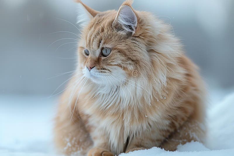 A Large Fluffy Cat Sitting and Looking Down, High Quality, High Resolution Stock Illustration ...
