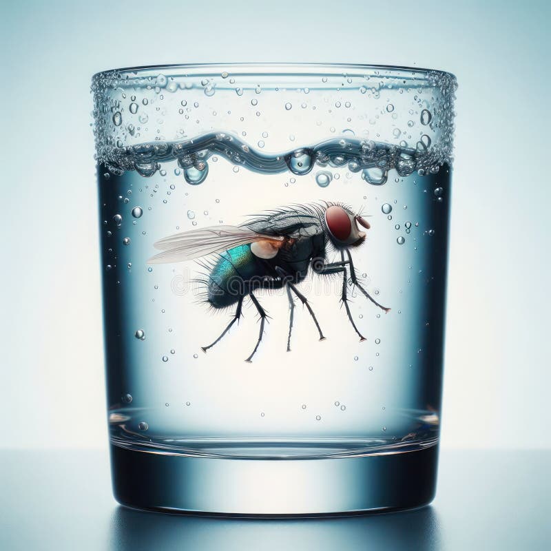 A Large Fly Swimming in a Glass of Water. Stock Illustration ...