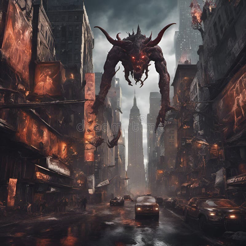 Demon Invading New York City Stock Illustration - Illustration of city ...