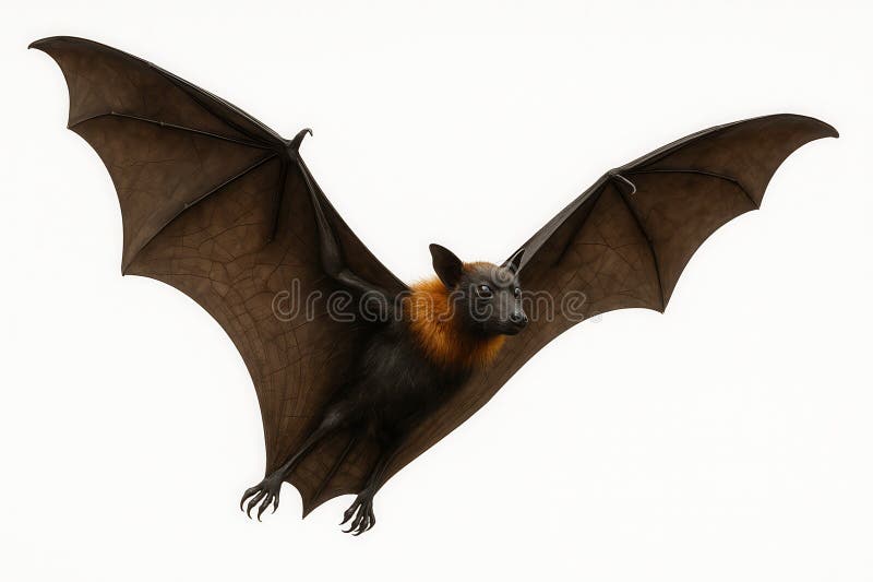 Large Flying Fox Bat Gliding with Wide Open Wings on White Background ...