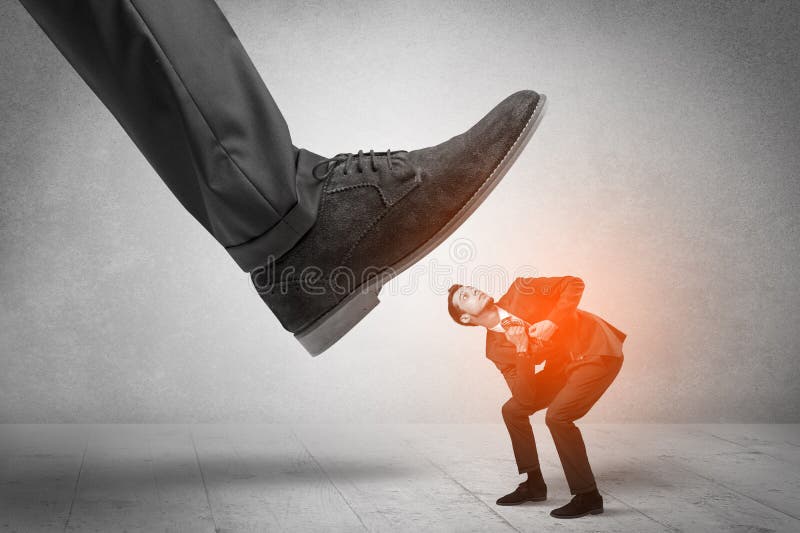 Large Foot Stepping Down Small Man Stock Photo - Image of boss, adult ...
