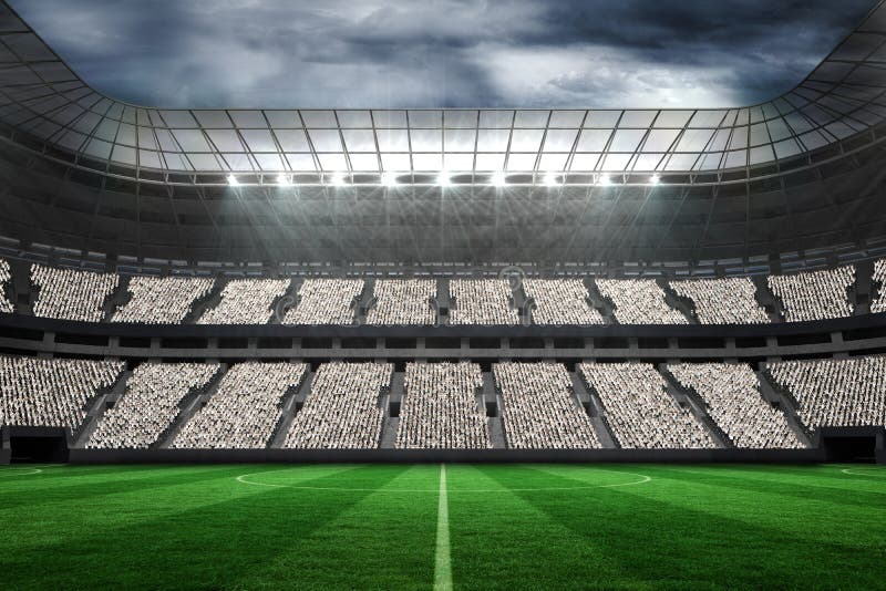 Lighted Football Stadium with Fans in the Stands Stock Illustration ...