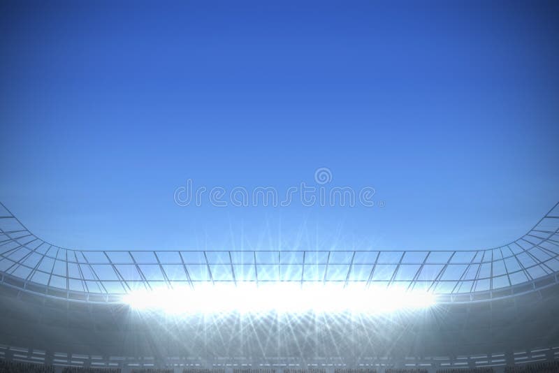 Large Football Stadium with Spotlights Under Bright Blue Stock ...
