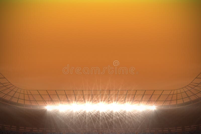 Large Football Stadium with Spotlights Under Orange Sky Stock ...