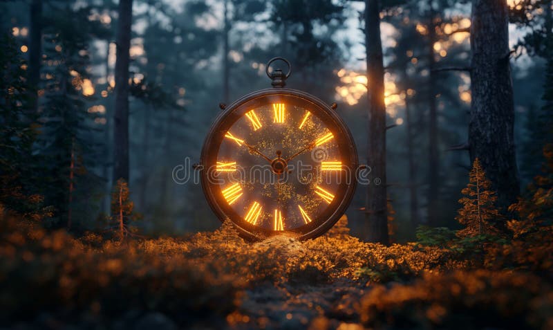 A Large Forest Clock Under the Moonlight. Stock Image - Image of ...