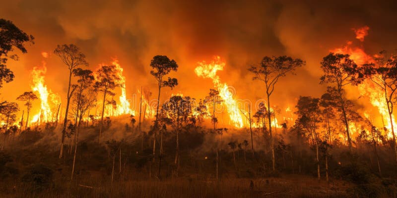 Large Forest Fire with Intense Flames and Smoke during Wildfire Season ...
