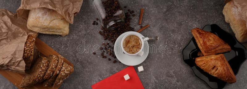 Large-format Coffee Panorama on the Granite Texture of the Table Stock ...