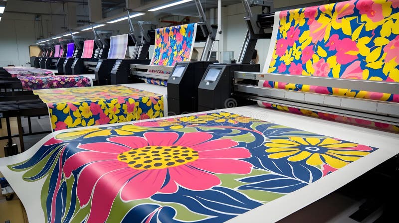 Large Format Digital Printer Printing Floral Pattern Fabric Stock ...