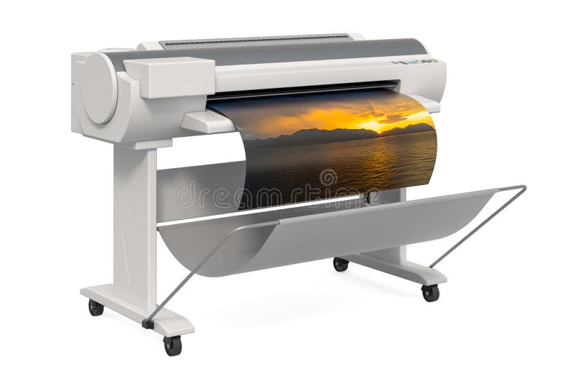 Wide Format Printer, Front View. 3D Rendering Stock Illustration ...