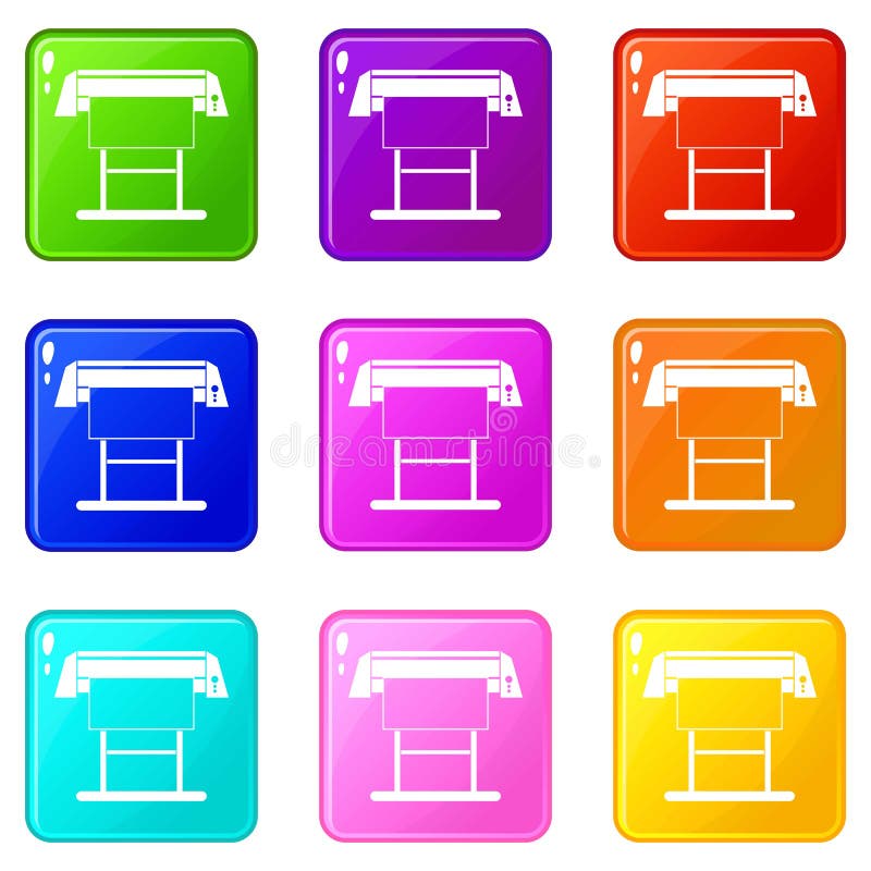 Large Format Inkjet Printer Icons 9 Set Stock Vector - Illustration of ...