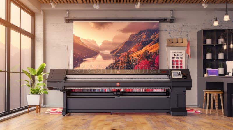Large Format Inkjet Printer in Printshop Interior on Wood Floor ...