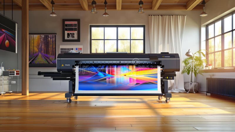 Large Format Inkjet Printer in Printshop Interior on Wood Floor ...