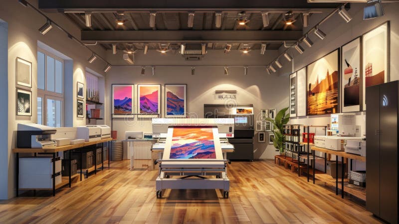 Large Format Inkjet Printer in Printshop Interior on Wood Floor ...
