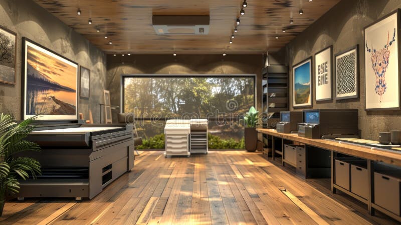 Large Format Inkjet Printer in Printshop Interior on Wood Floor ...