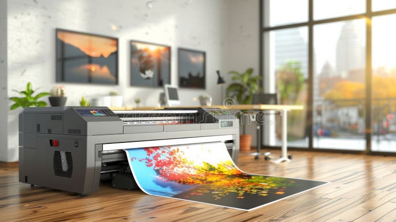 Large Format Inkjet Printer in Printshop Interior on Wood Floor ...