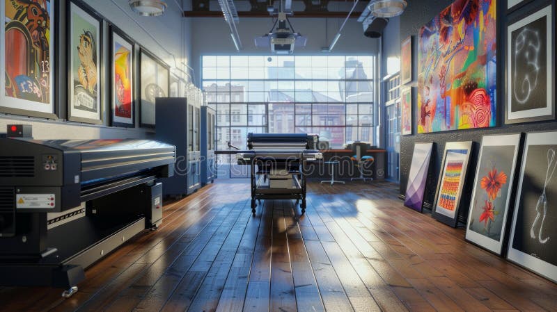 Large Format Inkjet Printer in Printshop Interior on Wood Floor ...