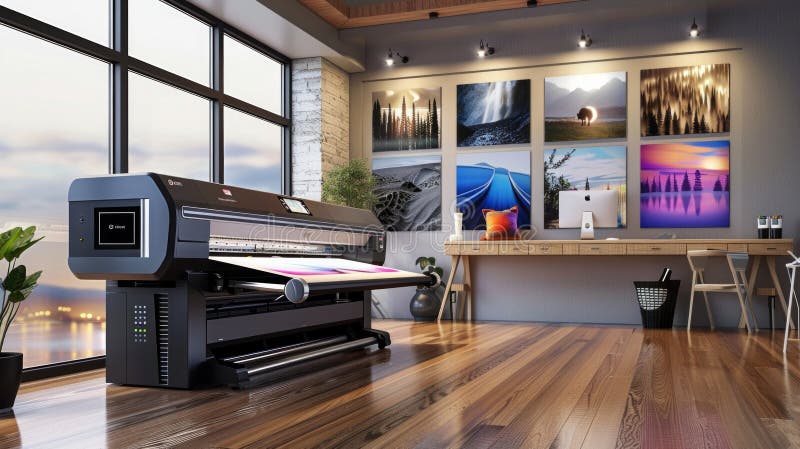Large Format Inkjet Printer in Printshop Interior on Wood Floor ...