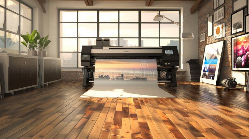 Large Format Inkjet Printer in Printshop Interior on Wood Floor ...