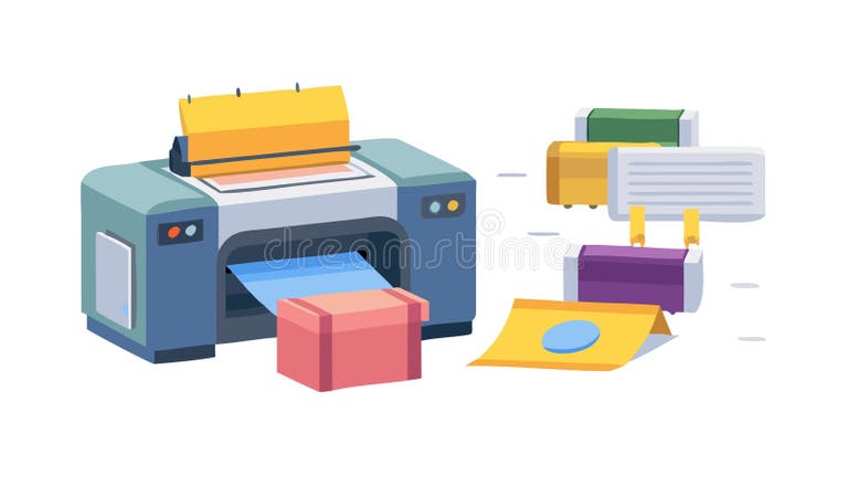 Large Format Printer with Colorful Output Documents, Vector Design ...