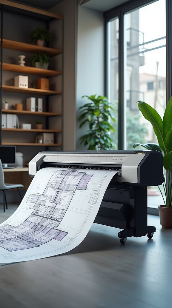 Large Format Printer Outputting Architectural Blueprint in Modern ...