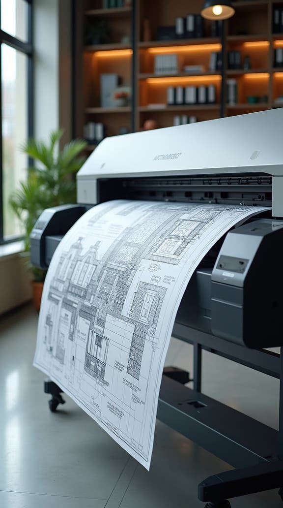 Large-Format Printer Printing Architectural Blueprint in a Modern ...