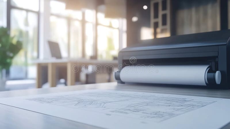 Large Format Printer Printing Blueprints in Modern Office Stock ...