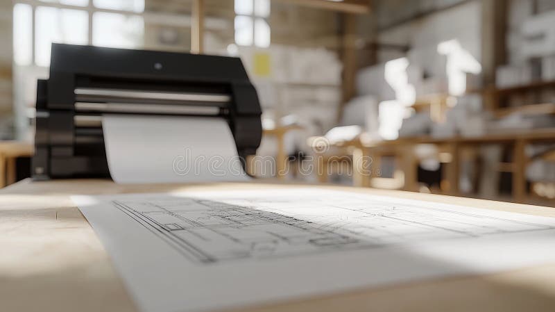 Large Format Printer Printing Blueprints on Paper in an Architecture ...