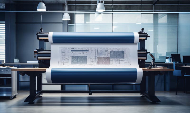 A Large Format Printer Prints a Map or Building Plans on a Roll of ...
