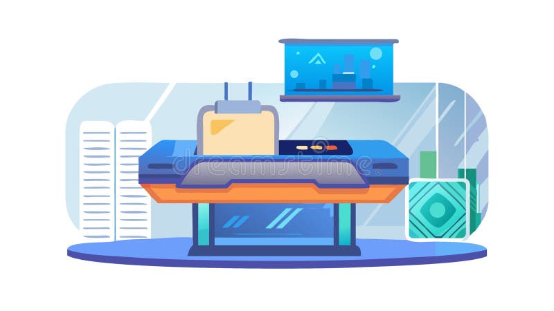 Large Format Printer with Roll of Blue Printing Media, Vector Design ...