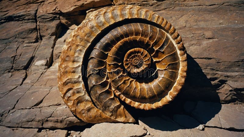 Stunning Ammonite Fossil on Rocky Surface: Ancient Spiral of Life Stock ...