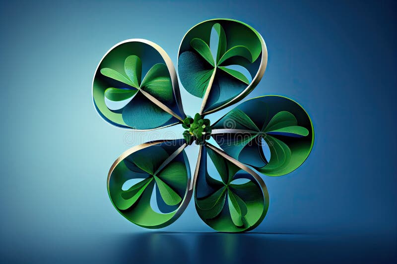 Large Four-leaf Green Clover Spring Symbol on Blue Background Stock ...