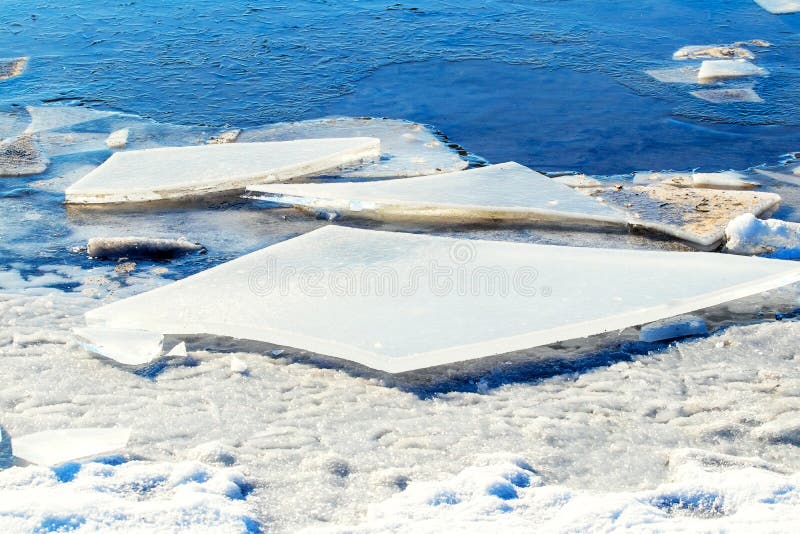Large Fragments of Ice on the River Bank Stock Image - Image of river ...