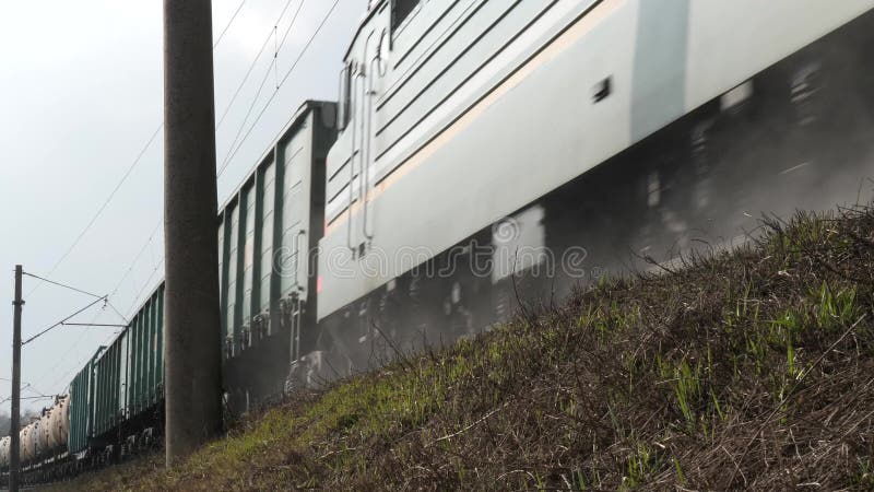 Large Freight Railway Train Moves on Rails Stock Video - Video of fuel ...