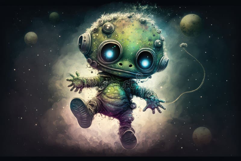 Large Friendly Alien Character Portrait in Space Creature Walking in ...