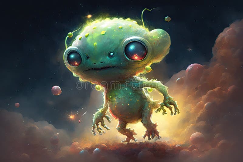 Large Friendly Alien Character Portrait in Space Creature Walking in ...