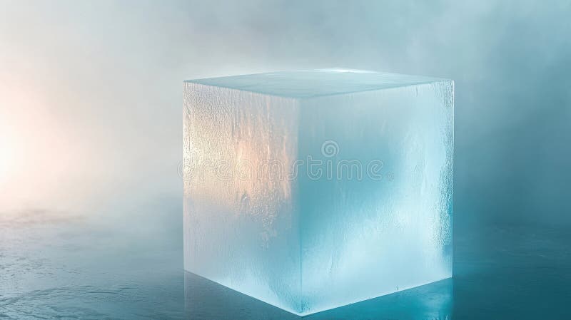 Large Frozen Ice Cube with Misty Background for Cold and Refreshing ...